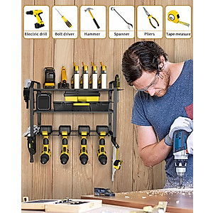 Affogato Power Tool Organizer, 3 Layers Drill Holder Wall Mount, Power Tool Organizer Wall Mount, Power Tool Holder Garage Tool Rack with 4 Side Tool Rack