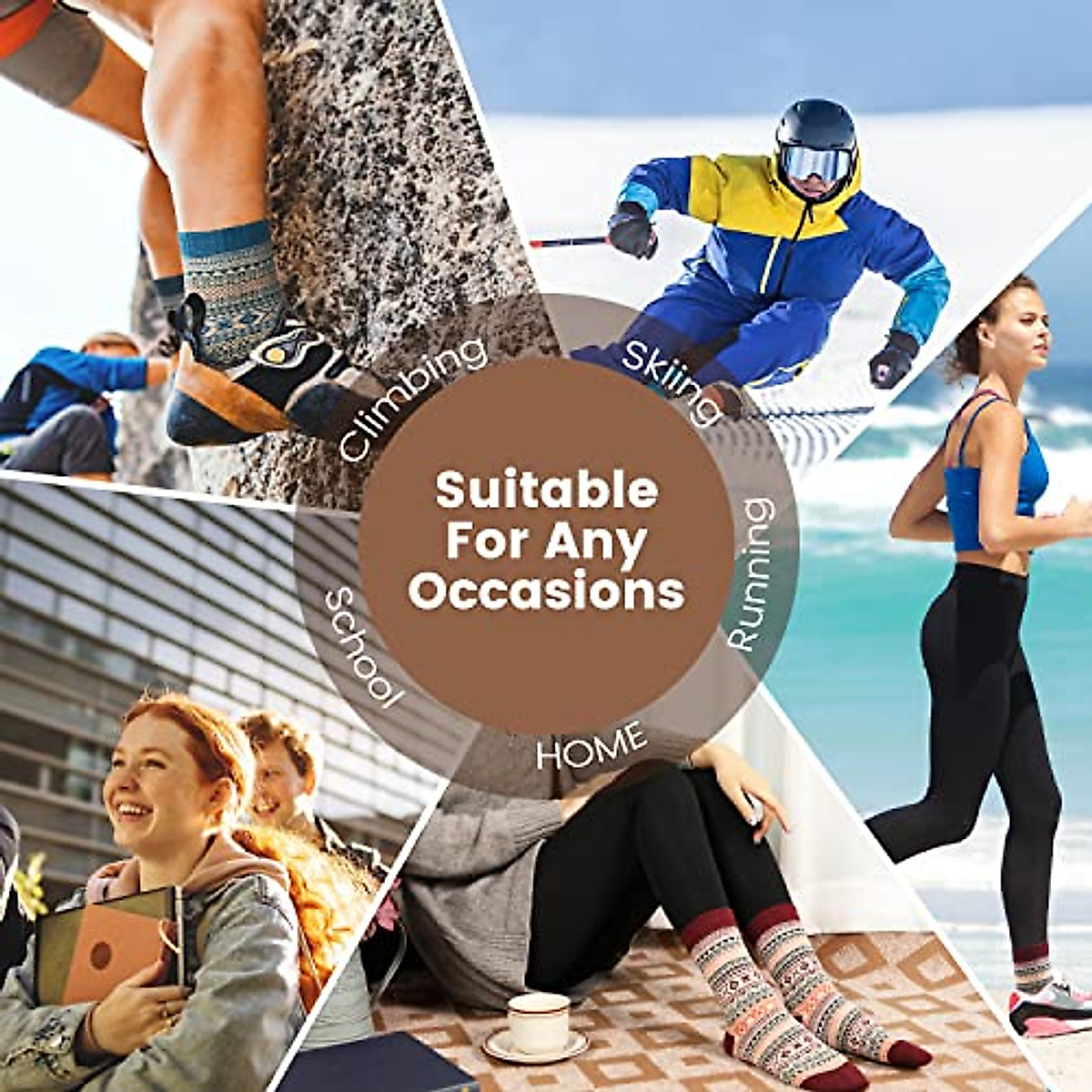 Loiyadn Loyaidn 5 Pairs Wool Socks for Women - Thick Soft Winter Socks for Women, Multicolored Winter Warm Boot Socks for Women Men