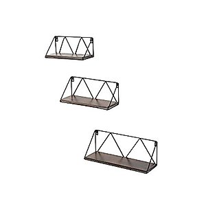 Coral Flower Floating Wall Shelves Set of 3 Rustic Space-Saving Decorative Wood Hanging Shelves Wall-Mounted Shelves Corner Shelves for Bathroom Kitchen Living Room Bedroom, rustic brown