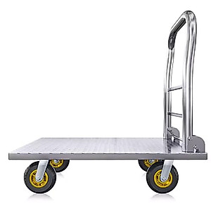 Generic Steel Flatbed Cart Movable Utility Push Carts Heavy-Duty Household Flatbed Truck Platform Truck for Luggage Moving, 60*90cm, Silver