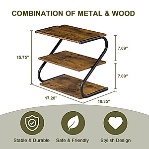 RUNJIMY Decorative Shoe Rack for Entryway, 3-Tier Wooden Shoe Organizer for Front Door Entrance, Sturdy Free-Standing Modern S-Shape Shoe Shelf