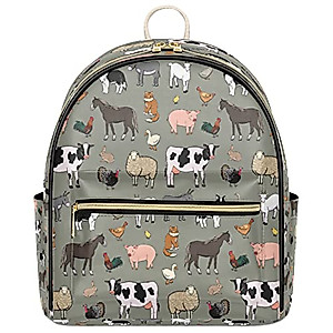 Cute Farm Animals Rooster Cow Backpack Purse for Women, PU Leather Lightweight Girls Ladies Shoulder Fashion Satchel Bags Backpacks Travel Casual Daypack