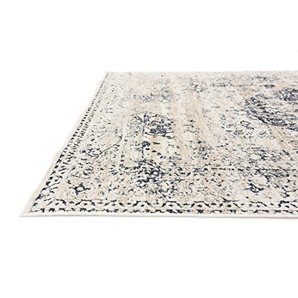 Unique Loom Chateau Collection High-Low Pile, Vintage, Traditional, Distressed, Medallion Area Rug (4' 0 x 6' 0 Rectangular, Beige/Navy Blue)