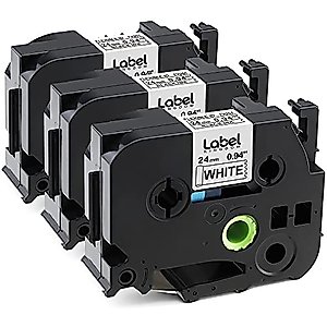 Label KINGDOM Compatible P-Touch TZe-FX251 1" Label Tape Replacement for Brother Flexible-ID Laminated Tape TZeFX251, 24mm 0.94 Inch Black on White for PT-D600 PTP710BT PT-2730, 3-Pack