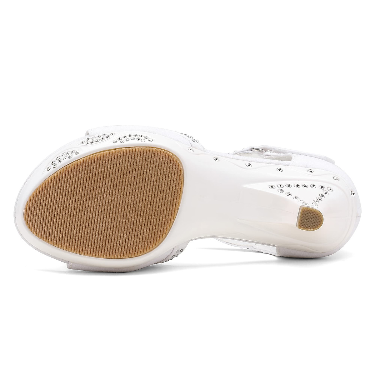 DREAM PAIRS Girls Low Heel Dress Pump Sandals Ankle T Strap Flower Shoes White Size 2 Little Kid