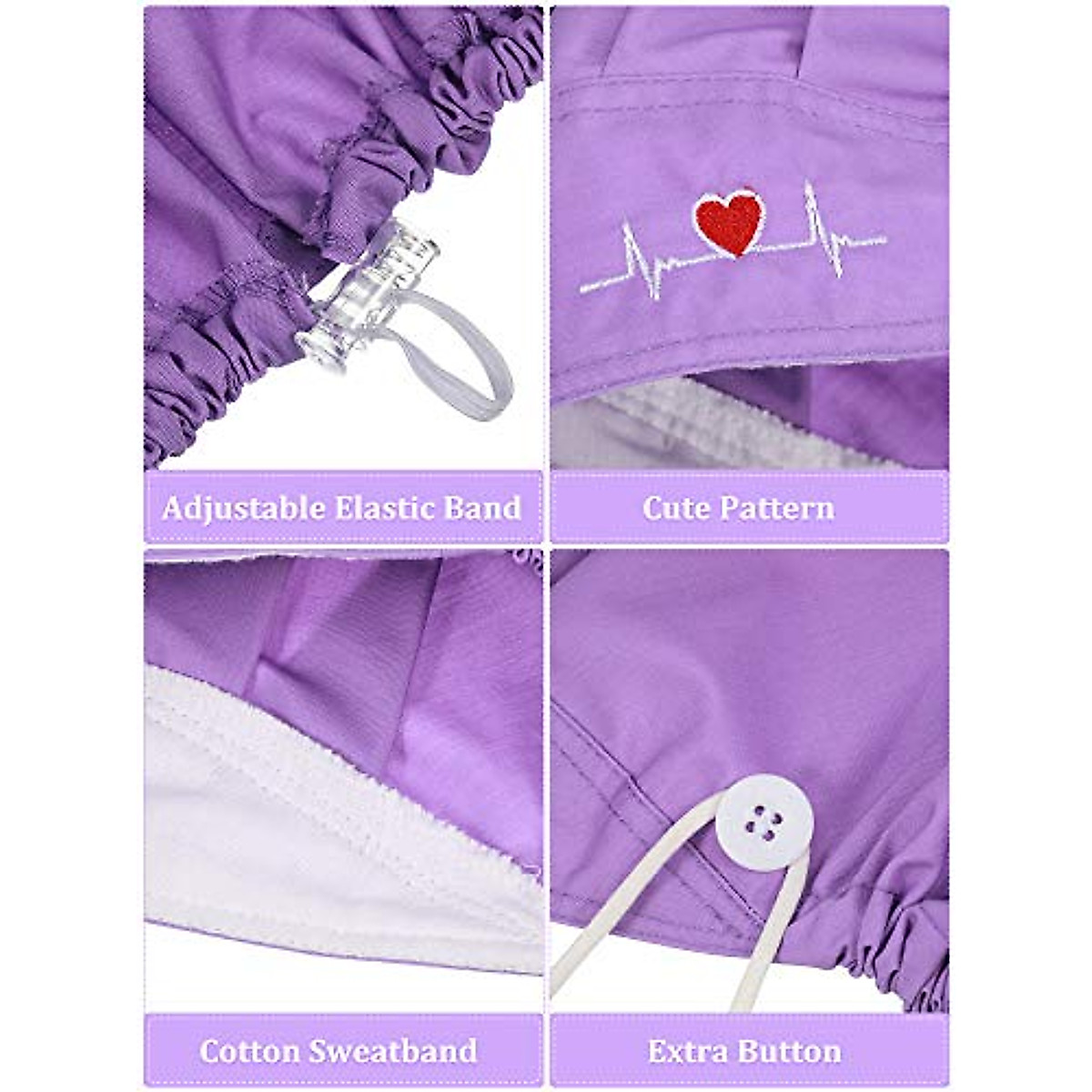 6 Pieces Bouffant Cap with Buttons Adjustable Elastic Head Wrap Covers with Sweatband for Women Men, One Size (Fresh Colors)