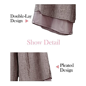 Minibee Women's Wide Leg Pants Loose Layer Capris Palazzo Elastic Waist Trousers Brown XL