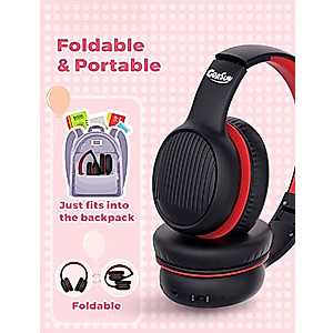 gorsun Premium Kids Headphones with 85/94dB Volume Limited, Wireless Headphones for Kids for School, Kids Bluetooth Headphones Over Ear with Built-in Microphone, Wired/Wireless, Adjustable (Red)