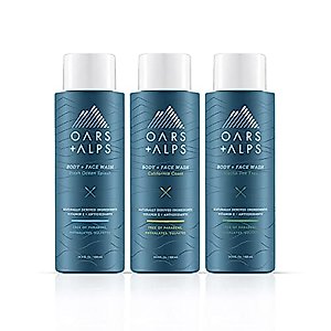 Oars + Alps Men's Moisturizing Body and Face Wash, Skin Care Infused with Vitamin E and Antioxidants, Sulfate Free, Variety, 3 Pack