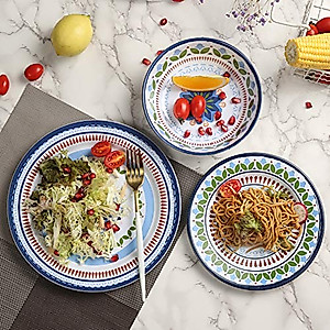 Melamine Dinnerware Set-12 Piece Melamine Plates and Bowls Sets,Service for 4,Outdoor and Indoor Use,Unbreakable, Dishwasher Safe,Rustic Blue