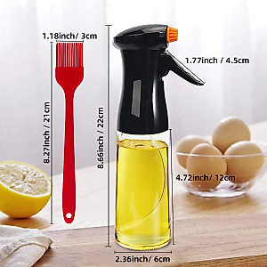TAOUNOA 210ml Glasses Oil Sprayer - 2pcs Olive Oil Sprayer with Brush 7 OZ Oil for Cooking Mist Oil Spray Bottle for Kitchen Air Fryer, Salad, Baking, Grilling, Frying, Black