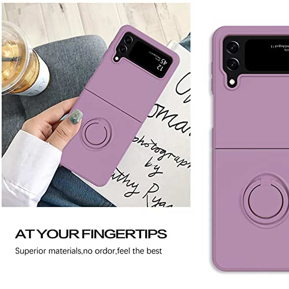 BENTOBEN Galaxy Z Flip 4 5G Case, Slim Silicone Kickstand, Shockproof Protective Bumper for Women, 6.7 inch, Purple