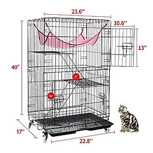 Daorfaa 2-Tier Large Cat Ferret Cage Kennel Crate Playpen Box, Collapsible Home for Small Animals, 24 x 17 x 40 Inches, Black