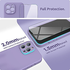SURPHY Compatible with iPhone 13 Pro Max Case with Screen Protector, (Camera Protection + Soft Microfiber Lining) Liquid Silicone Phone Case 6.7 inch 2021, Light Purple