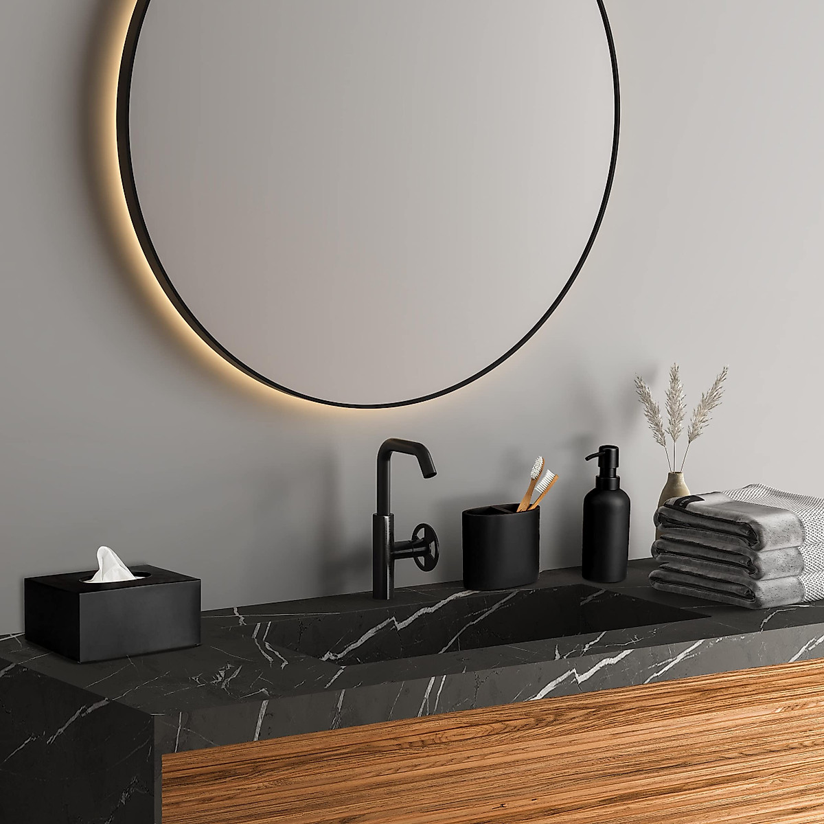 Essentra Home Rectangular Tissue Box Cover – Heavy Facial Tissue Box Cover with Modern Matte Black Finish – Matte Black Collection