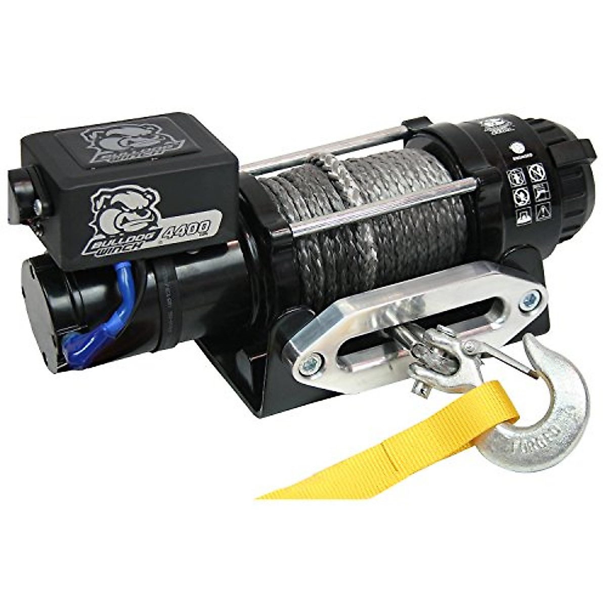 Bulldog Winch 15020 Trailer Winch (4400lb Trailer/Utility with 50 Ft. Synthetic Rope, CNC Billet Aluminum Hawse Fairlead, Mounting Plate, Low Profile), 1 Pack