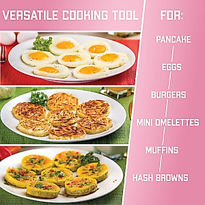 BIOPRONEXT Silicone Non Stick Pancake Maker - 7 Circles Mini Pancake Mold - Silicone Pancake Mold - Silicone Egg Rings for Griddle with Handles - Pancake Molds for Griddle Frying Eggs - Pink