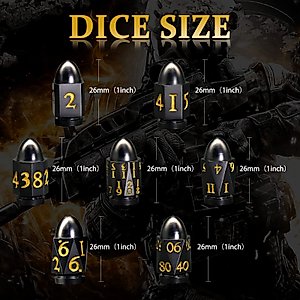 Bullet Metal DND Dice, HNCCESG Dungeons and Dragons D&D Dice RGB D and D Dice Unique Cool DND Dice Set for Role Playing Table Board Games Warhammer Shadowrun (Bullet Black Gold)