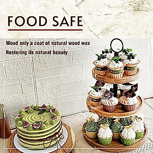 WILDMOS 3 Tier Cupcake Stand, Farmhouse Rustic Tiered Serving Tray,3 Tier Serving Tray for Farmhouse Kitchen Decor, Wood Dessert Tray for Tea Party Wedding Server, Decorative Tiered Tray.