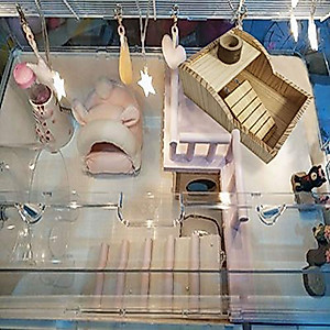 PINVNBY Hamster Sand Bath Box Wooden Shower House Chinchilla Digging Sand Bathtub with Climbing Ladder Bowl for Dwarf Syrian Mice Mouse Gerbils and Other Small Animals