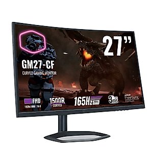 Cooler Master 27 Inch 16:9 Curved PC Gaming Monitor, Ultrawide Frameless Led Full HD 1080P Curve Screen 1500R VA Panel, HDMI 165Hz Built-in Speakers VESA Mounting Tilt & Swivel Adjustment AMD FreeSync