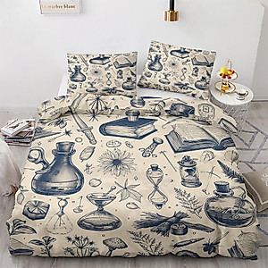 PolXmyxor Magical Potion Twin Duvet Cover, Floral Pattern Bedding 3 Pieces, Spooky Gothic Comforter Cover, Soft Microfiber Duvet Cover Set, with Zipper and 2 Pillow Shams, 68"x90"