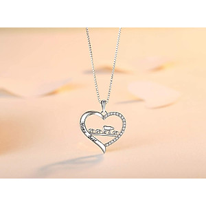 MUATOGIML Mothers Day Gifts 925 Sterling Silver Engraved Mama Bear Mother Daughter Love Heart Pendant Necklace, Jewelry Gifts for Mom Women Wife