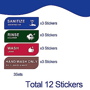 Wash Rinse Sanitize Sink Labels,12 Packs with Hand Wash Only Sign,3 Sink Compartment Waterproof Designer Sticker Signs,Ideal for Wash Station,Restaurant,Food Trucks,Commercial Kitchens (12packs-3sets)