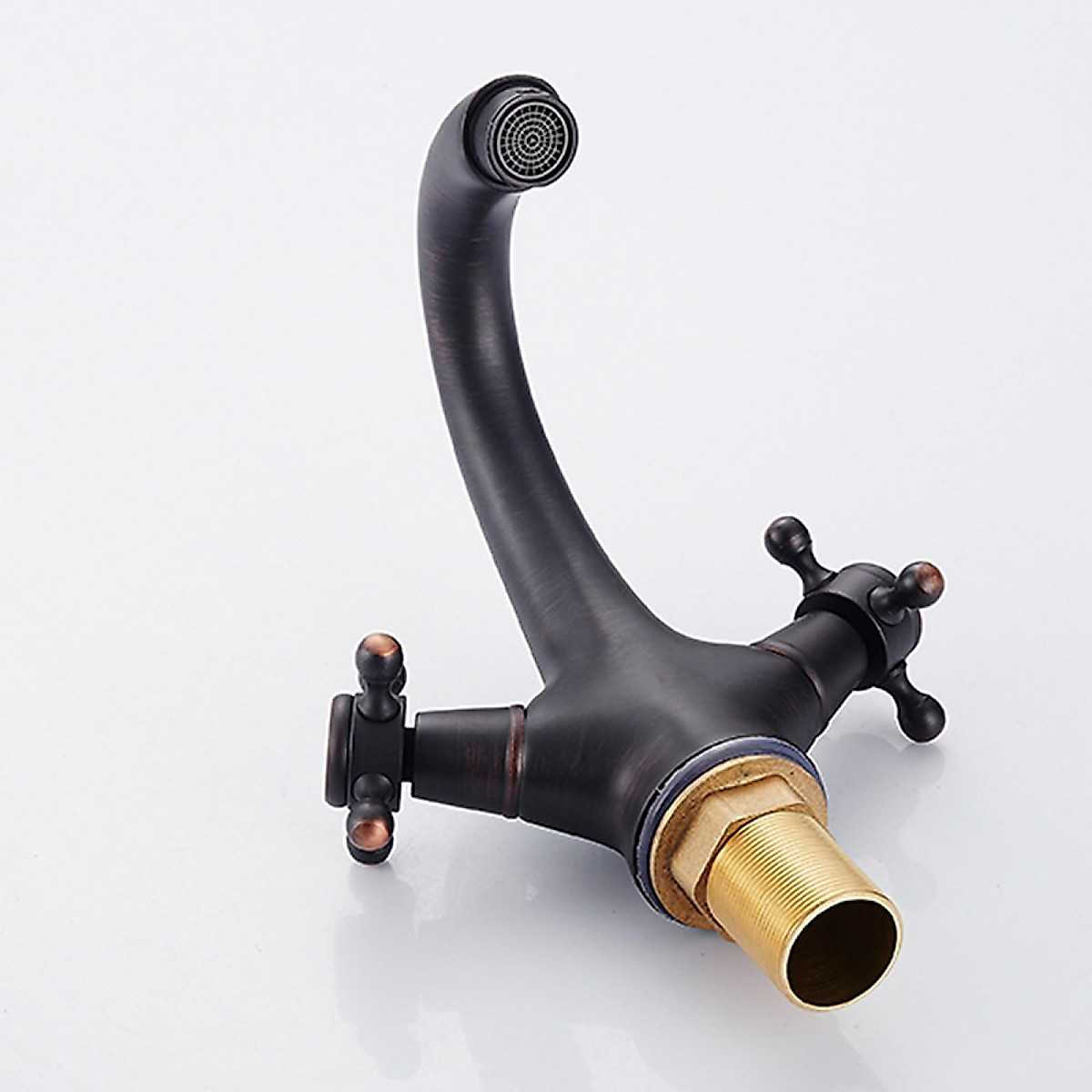 ZYCDP Bathroom Sink Faucets Vintage Bathroom Sink Faucet 1 Hole 2 Handles Double Cross Knobs Hot and Cold Bathroom Sink Faucet Black Antique, A