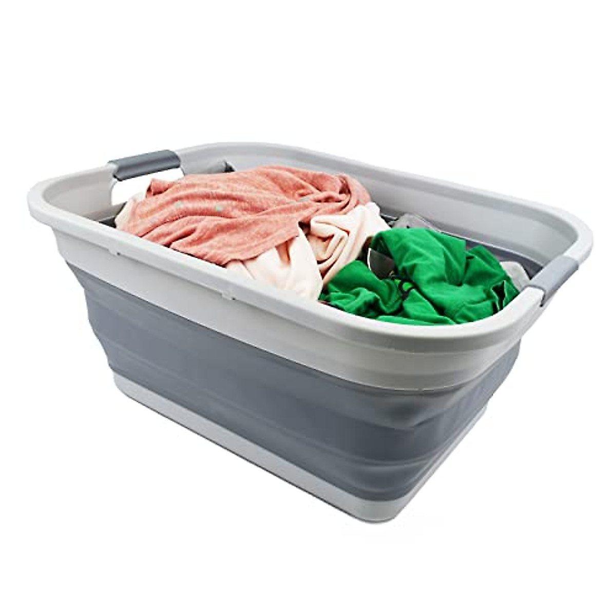 SAMMART 41L (10.8 gallon) Collapsible Plastic Laundry Basket - Foldable Pop Up Storage Container/Organizer - Space Saving Hamper/Basket, Water capacity: 32L(8.4 gallon) (Grey)