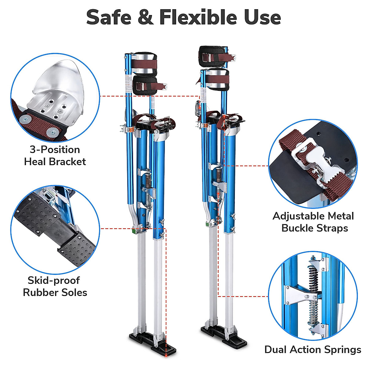 WeChef 50-64 inch Pro inch Drywall Stilts Height Adjustable Lifts Aluminum Tool Non slip for Cleaning Painting Pruning Branches Blue