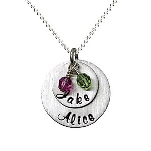 My Two Joys Personalized Sterling Silver Name Necklace. Customize with Your Choice of Characters. Matted Finish. 2 Swarovski Birthstones. Includes Sterling Silver Chain. Gifts for Her, Mother, Wife