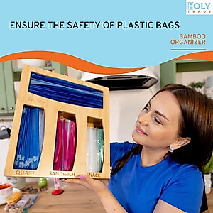 HOLY TRADE Eco-friendly Bamboo Ziplock Bag Organizer for Drawer – Pantry Organizer and Storage, Wall-Mountable Plastic Bag Organizer (Gallon, Quart, Sandwich, Snack bags)