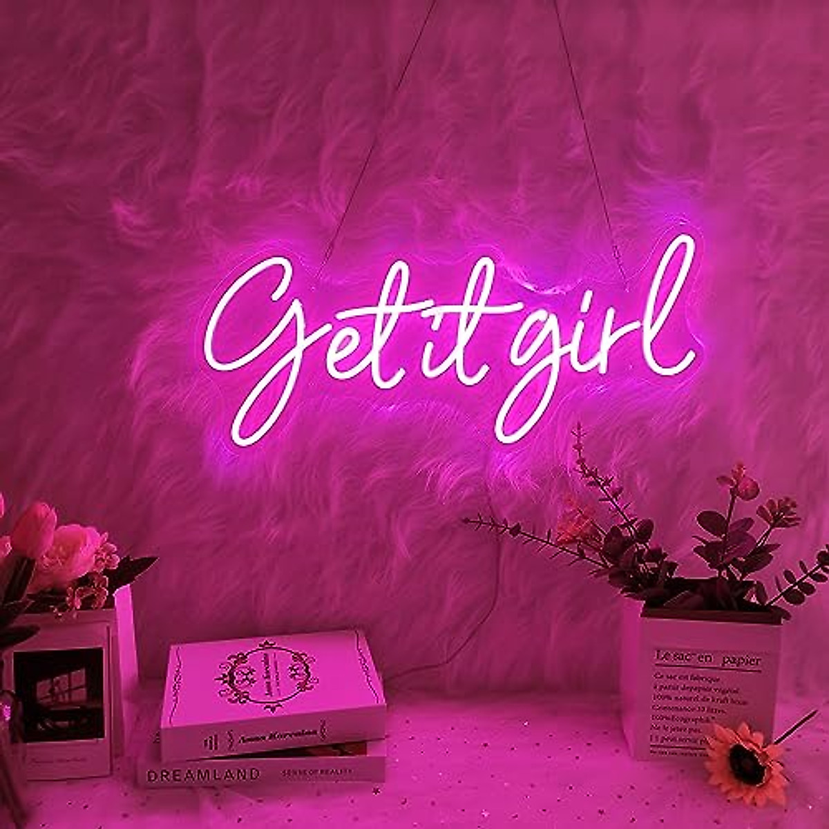 Get it girl Neon Sign for Wall Decor, Large Quote Neon Light Signs for Party Decorations, Game Room, Man Cave, Hotel, Bar, Café Recreation 23"x9.9" Pink