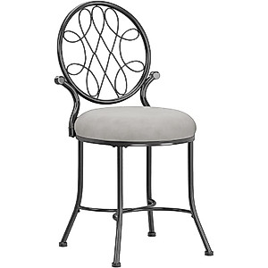 Hillsdale O'Malley Vanity Stool with Spiral Pattern Design, Metallic Gray