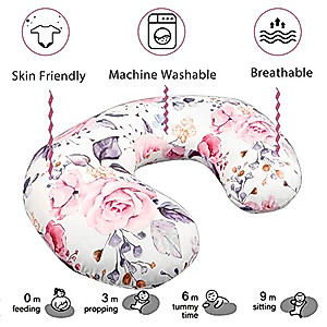 Nursing Pillow Cover Breastfeeding Pillow Slipcover for Moms Soft Breathable Organic Knit Fabric Newborn Infant Feeding Pillow Covers for Baby Girl Boy, Stylish Floral