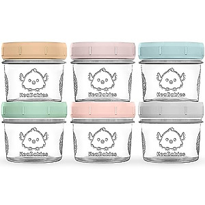 KeaBabies 6-Pack Glass Baby Food Containers - 4 oz Leak-Proof, Microwavable, Glass Baby Food Jars - Baby Food Storage Containers - Baby Bullet Jars with Lids, Freezer Safe (Musk Dusk)