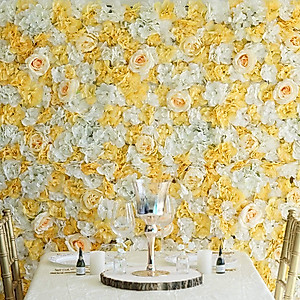 Tableclothsfactory 13 Sq ft. | 4 Panels UV Protected Lifelike Assorted Silk Flower Wall Mats Panel Photo Booth Garden - White | Champagne