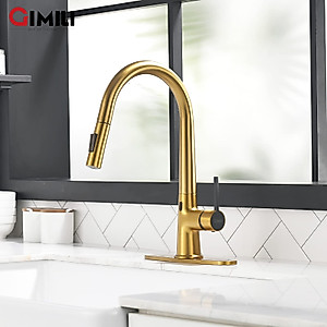 GIMILI Gold Touchless Kitchen Faucet with Pull Down Sprayer, High Arc Single Handle Motion Sensor Smart Activated Hands-Free Kitchen Sink Faucet