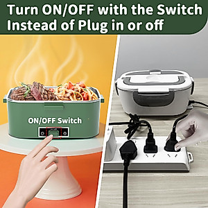 Electric Heated Lunch Box 100W - 3-IN-1 1.8L Fast Self Heating Lunch Boxes Portable Food Heater for Adults,12V/24V/110V with Leak-Proof Compartment Lid for Car Truck Office Home Green (3 Times Faster)