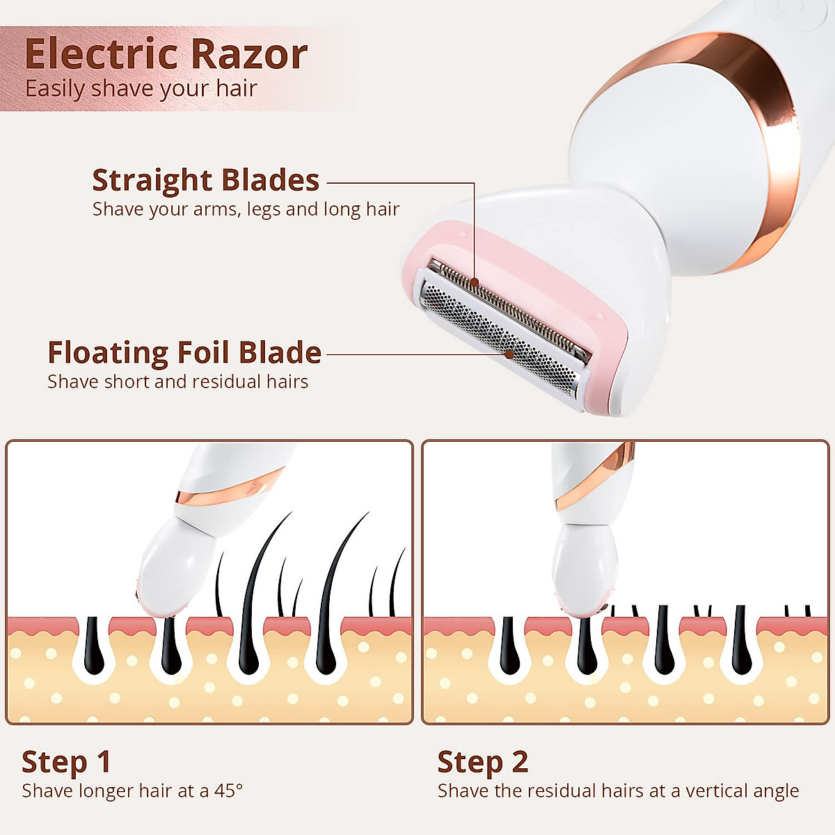 Electric Razors for Women, 3 in 1 Women Shaver for Underarms Face Legs Arms and Bikini, Rechargeable Waterproof Bikini Trimmer for Women with Cleasing Brush and Massager Wet & Dry Shaving Painless