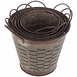 Galvanized Metal Olive Buckets with Handles, Set of 5