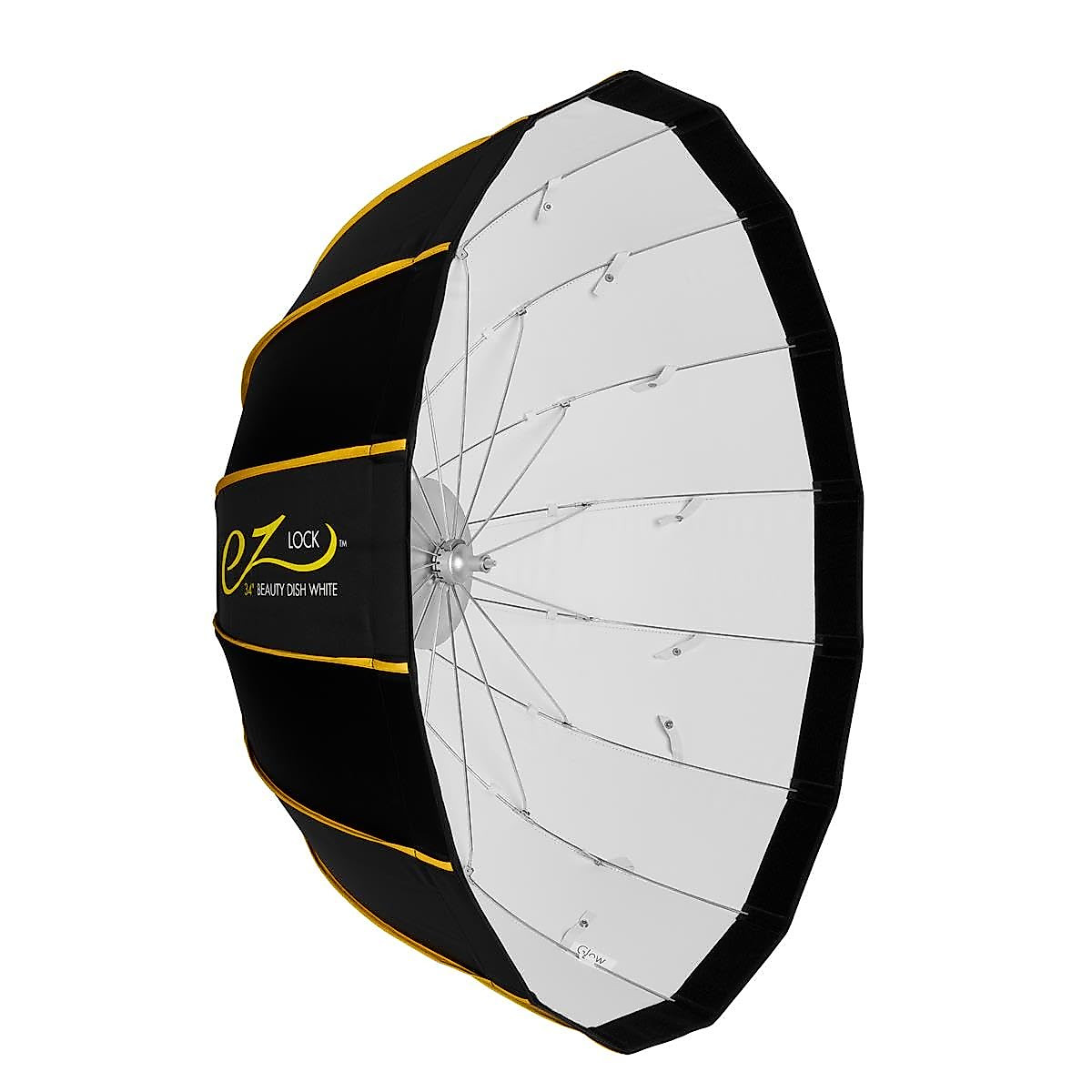 Glow EZ Lock 34" Collapsible White Beauty Dish Softbox w/Bowens Mount Speedring and Deflection Disk, 16 Ribbed Design Soft Box with White Interior for Perfect Lighting and Beauty Dish Photography