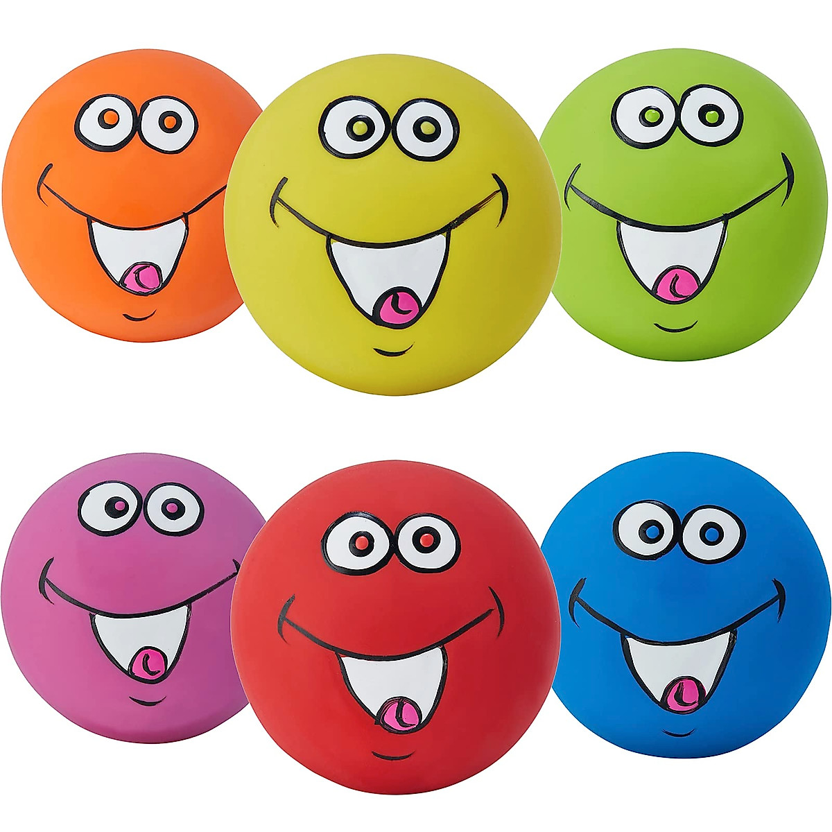Coricorsu Squeaky Dog Toys Chewing Durable Teething Latex Rubber Soft Interactive Fetch Play Dog Balls with Funny Smile Face for Puppy Small Medium Pet Dog (6PCS)