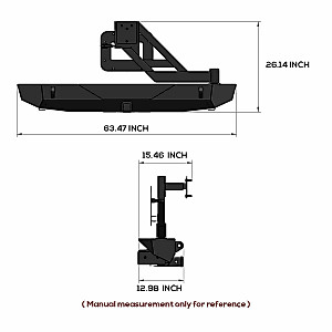 kikubiou 1pc Rear Textured Black Iron Bumper Cover Rock Crawler Bumper With Tire Carrier & Linkage