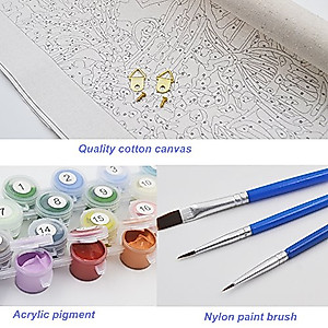 TOCARE DIY Acrylic Paint by Number for Adults On Canvas,Adult Painting by Numbers Kits Home Wall Art Decor,20x16Inch Maple Autumn Park-No Frame