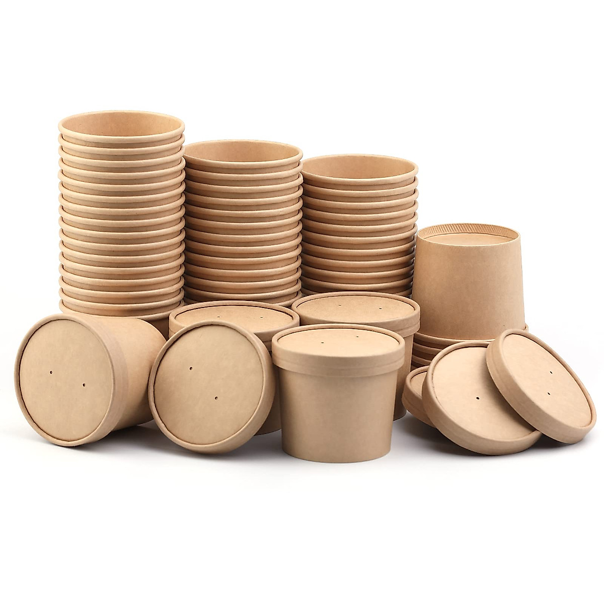[50 Pack] 12 oz Paper Soup Cups with Lids, Disposable Kraft Paper Soup Bowls, Paper Soup Containers To Go, Ice Cream Containers For Dessert Yogurt Ice Cream