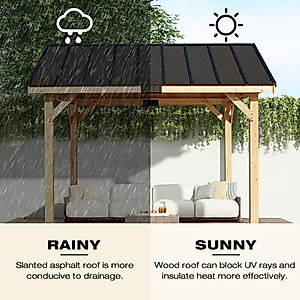 Small Wood pergola,11x12 FT Solid Wood Gazebo with Waterproof Asphalt Roof, Outdoor Permanent Hardtop Gazebo Canopy for Patio, Garden, Backyard(11x12FT Style2)