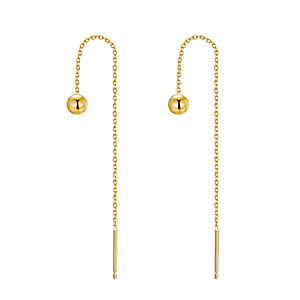 14K Solid Gold Ball Dangle Earrings for Women, Dainty 4mm Yellow Gold Ball Threader Drop Earrings Jewelry on Birthday, Anniversary