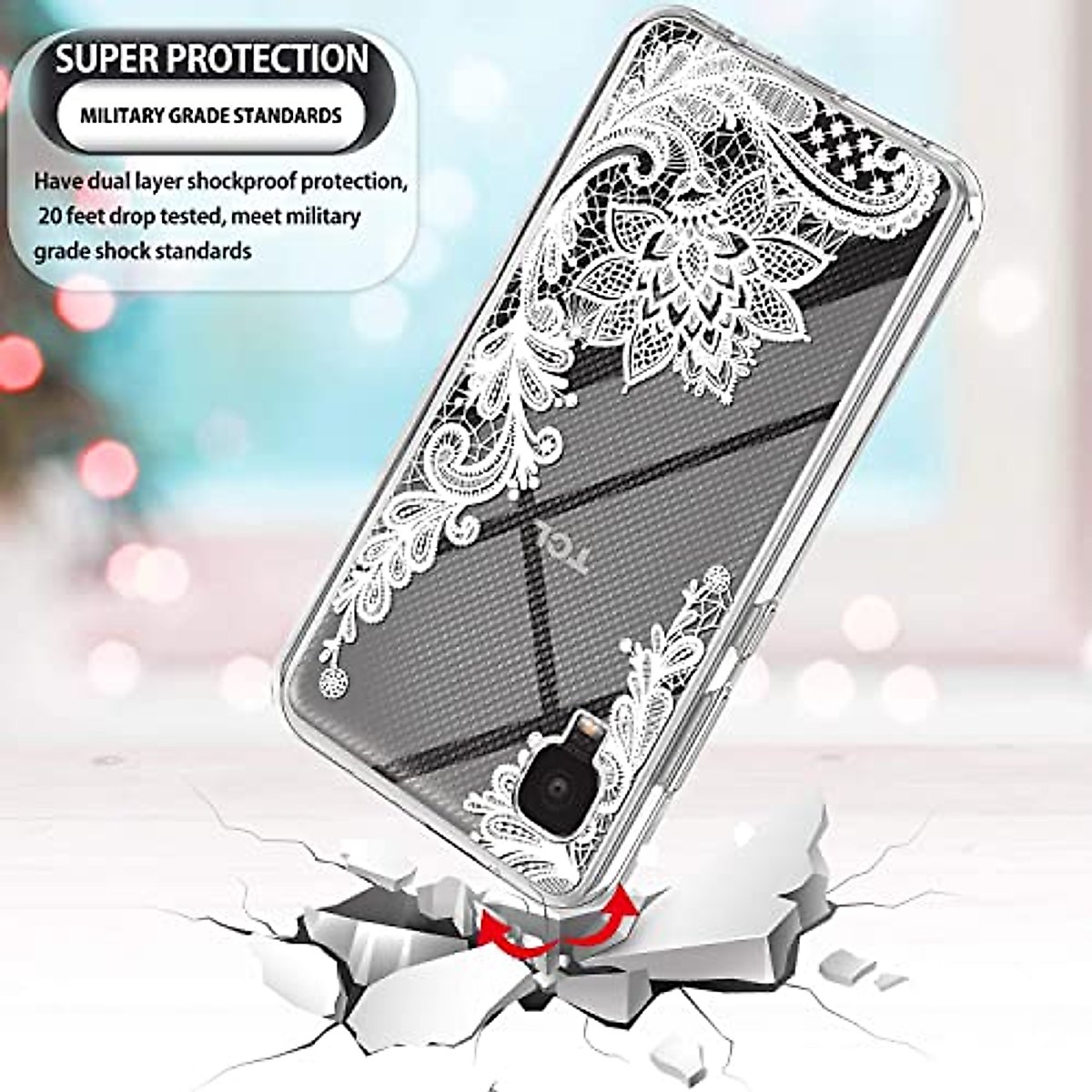 YJROP (3-Pack) for Alcatel TCL A3 A509DL/for TCL A30 Case, Soft Clear TPU [Scratch-Resistant] Drop Silicone Bumper Protection Shockproof Phone Case Cover for Alcatel TCL A3 A509DL,Flower